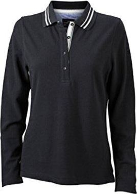 James & Nicholson Polo Manches Longues (M, Noir/Blanc cassé)