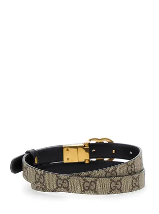 Gucci Womens Reversible Slim Belt Gg Marmont Beige Polyurethane