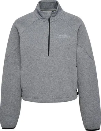 Hummel Sweater HMLTECH FLEECE WOMEN BOXY HALF ZIP mit reflektierenden Logodetails, aus Baumwolle, Polyester und Elasthan