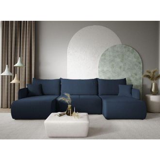 Fun M&ouml;bel Wohnlandschaft Sofa mit Schlaffunktion calgary Stoff Curio Dunkelblau