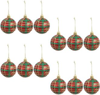 BESPORTBLE 12 St&uuml;ck Karierte Weihnachtskugeln 6cm Rot Gr&uuml;n aus Bruchsicherem Kunststoff zum Aufh&auml;ngen f&uuml;r Baum und Fensterdeko Festliche Partydekoration