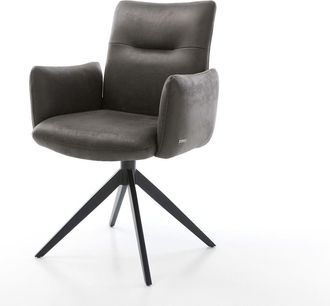 DELIFE Drehstuhl Jova-Flex mit Armlehnen Mikrofaser Anthrazit Vintage Kreuzgestell breit Schwarz 360&deg; drehbar Wippfunktion Taschenfederkern, Esszimmerst&uuml;hle