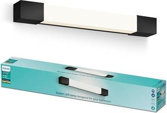 Philips Rover LED Spiegelleuchte quadratisch, ideal geeignet für das Badezimmer, 5 W, 750 lm, 2700 K, Schwarz, IP44, wasserfest