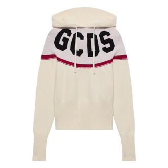 GCDS Logo Strick Cropped Hoodie - - Knitwear - Damen - Wei&szlig; - L