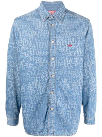 Diesel chemise en jean &agrave; logo imprim&eacute; - Bleu