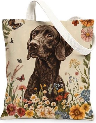 Generic Sac fourre-tout en toile &agrave; poil court allemand pour le shopping 33 x 38 cm, sac d&eacute;picerie r&eacute;utilisable pour femme, chien, voyage, peinture, d&eacute;coration