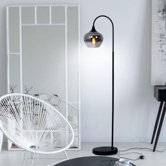 Globo Lighting Stehleuchte Rauchglas Wohnzimmerleuchte stehend Rauch Bogenleuchte Rauch schwarz, Metall, E27 Fassung, LxBxH 39x25x150 cm