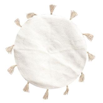 The Home Deco Factory TX9033, Tapis Rond en Coton &agrave; Pompons pour Salon ou Chambre, Doux et Confortable, Con&ccedil;u pour Moderniser Votre D&eacute;cor, Taille 90 cm, Couleur Beige