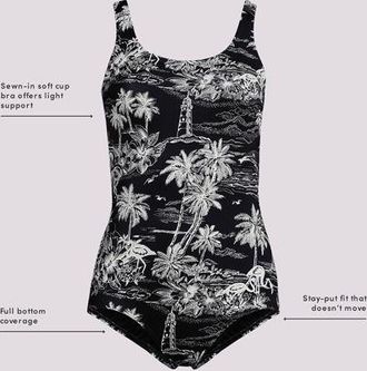 Lands End Gemusterter Komfort-Badeanzug CHLORRESISTENT mit Soft Cups, Damen, Größe:36 regular, Schwarz, Nylon-Mischung, by Lands End