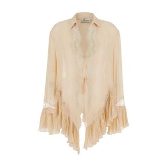 Blumarine Femme, Blouses et Chemises, Beige, Taille: 38 FR Top en Georgette avec Dentelle