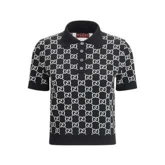 Gucci GG Wolle Jacquard Polo Shirt - - Tops - Damen - Schwarzk - S