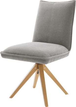 DELIFE Esszimmerstuhl Lelio-Flex Holzgestell kantig Natur Strukturstoff Soft Grau 180&deg; drehbar Taschenfederkern