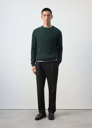 Mango Pull 100 % laine maille torsad&eacute;e vert fonc&eacute; - Homme - XXL - MANGO MAN
