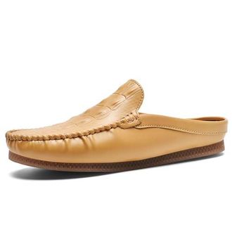 Generic Pantoufles à enfiler en cuir souple pour homme - Style formel - Dos ouvert - Chaussures décontractées, jaune, 39 1/3 EU