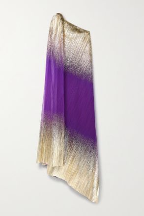 Dima Ayad Asymmetrische Robe Aus Plissiertem Metallic-t&uuml;ll Mit Farbverlauf - Lila