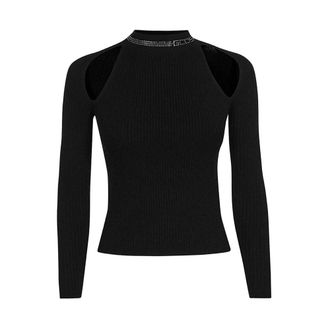 GCDS Geripptes Stricktop mit Cut-Out-Details - - Knitwear - Damen - Schwarzk - XS