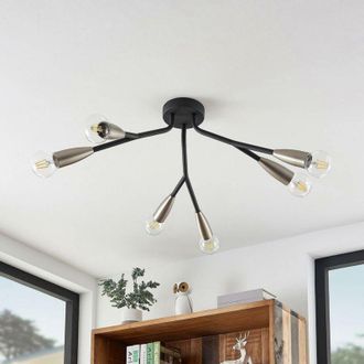 Lucande Neuwertig] Lucande Carlea Deckenlampe Hängelampe Lampe Leuchte 6 Flammig E27 Schwarz Nickel B-Ware