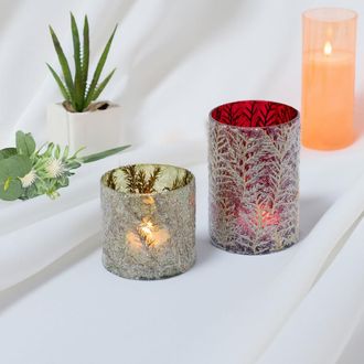 Generic Findeno Teelicht-/Votivkerzenhalter Zylinder Glitzernd für Besondere Anlässe und Alltag (Grün, Klein)