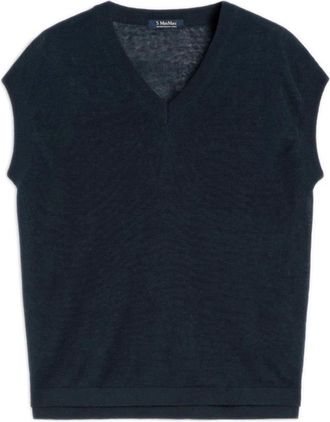 Max Mara Femme, Pulls, Bleu, Taille: 40 FR Ghianda T-shirt en maille &agrave; col en V