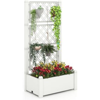 Costway Costway - Jardini&egrave;re avec Treillis &agrave; 3 Hauteurs Arrosage Automatique, Lit de Jardin Sur&eacute;lev&eacute; avec Indicateur de Niveau dEau S&eacute;parateurs Amovibles