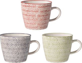 Bloomingville Tassen Isabella, rot grün lila, Keramik, 3er Set