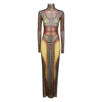Jean Paul Gaultier Femme, Robes, Multicolore, Taille: 38 FR Re-edition The Brown Dots Long Dress