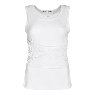 Moschino Tanktop aus Baumwolle mit Spitze - - Tops - Damen - Wei&szlig; - L