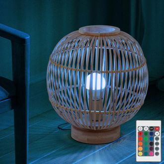 Globo Lighting Lampe &agrave; poser bambou lampe boh&egrave;me lampe de chevet boule lampe chambre couleur naturelle, changeur de couleur dimmable t&eacute;l&eacute;commande m&eacute;moire, 1x led