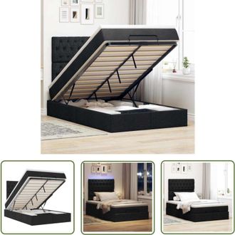 vidaXL The Living Store - vidaXL Ottoman-Bett mit Matratze & LEDs Schwarz 120x190 cm Stoff