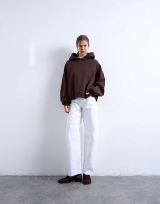 Topshop Barrel - Jeans in Ecru mit mittelhohem Bund-Wei&szlig;