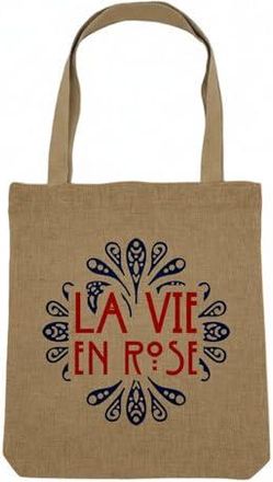 Fabulous Sac Shopping Tote Bag Aspect Lin - La Vie en Rose Vintage Luxe R&eacute;tro Chic Fran&ccedil;ais - Sac de Courses Toile Epaisse 360g Beige Naturel Cabas Port&eacute; Epaul