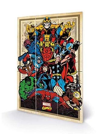 MARVEL Holzdruck (Avengers to Action-Design), 20 cm x 29,5 cm, offizieller Merchandise-Artikel