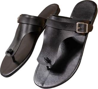 Generic Tongs pour femme - Noir - Sandales de plage - Pantoufles creuses d&eacute;contract&eacute;es - Chaussures plates - Sandales r&eacute;tro - Chaussures d&eacute;t&eacute; respirantes - Sa