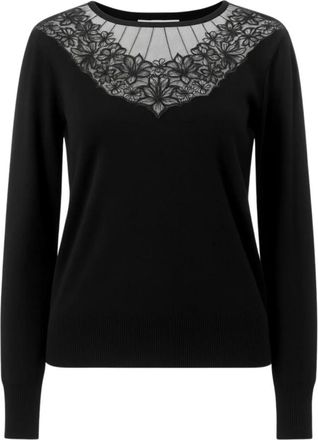 Twinset Femme, Pulls, Noir, Taille: 42 FR Pulls Noirs avec Insert en Tulle Brodé