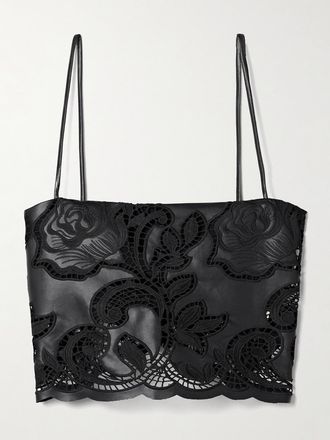 Johanna Ortiz Seduccion Lunar Verk&uuml;rztes Oberteil Aus Kunstleder Mit Eins&auml;tzen Aus Guipure-spitze Und Stickereien - Schwarz