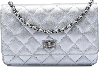 Chanel Silver Reissue 2.55 Quilted Metallic Aged Calfskin Wallet on Chain