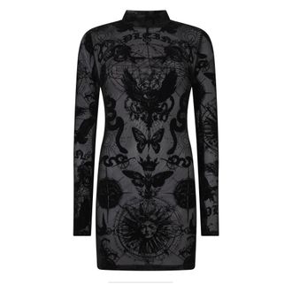 Philipp Plein Lang&auml;rmeliges Minikleid Flock Butterfly Tattoo - - Dresses - Damen - Schwarzk - M