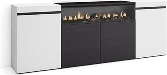 Skraut Home | Sideboard, Highboard | Kommode, Komodenschrank | 200x75x35cm | 4 T&uuml;ren | Elektrokamin. Ma&szlig;e | Moderner Stil | Wei&szlig; und Schwarz