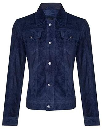 Infinity Leather Veste en Jean en Daim de Ch&egrave;vre Tabac Pour Homme Trucker D&eacute;contract&eacute; Denim Cuir Marin Chemise S