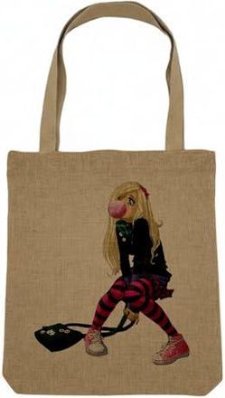 Fabulous Sac Shopping Tote Bag Aspect Lin - Fille Bubble Gum Japon Manga Kawai Illustration Enfant - Sac de Courses Toile Epaisse 360g Beige Naturel Cabas Port