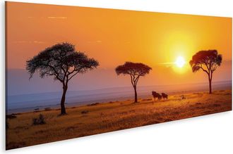 Islandburner Prime Bild auf Leinwand Safari-Fahrzeug parkt in Grasland bei Sonnenuntergang, hell Bilder Wandbilder Poster