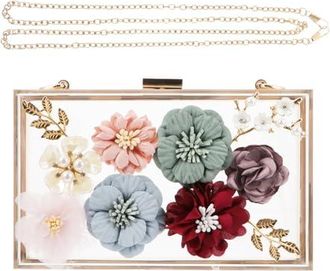 Yardwe Sac Soirée Femme Acrylique Transparent Petit Sac Carré Floral Élégant pour Mariage et Soirée Pochette avec Fleurs Décoratives pour Accessoires Indispe