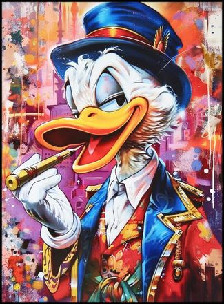 Disney Wand- oder Tischbild Serie Cartoons Paperon de Ducks Scrooge McDuck mit Hut Kunstdruck auf Holz 30 x 21 cm