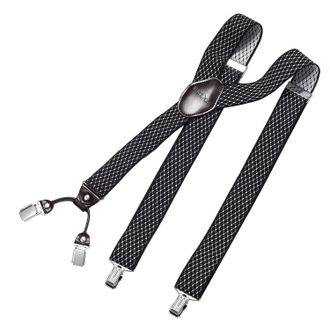 DonDon Hosenträger Herren extra stark Muster schwarz weiß 3,5 cm Hosenträger Herren breit mit brauem Leder in Y-Form lang - Starke Clips passend für Anzug Je