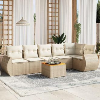 vidaXL Vidaxl - Salon de jardin avec coussins 7 pcs beige r&eacute;sine tress&eacute;e