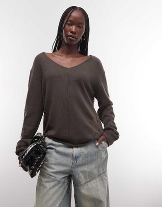 Weekday Pullover mit V-Ausschnitt und Burn-out-Jacquard in Dunkelgrau