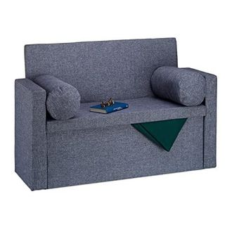 Relaxdays 10022872_709 Banc Dossier 2 Places Banquette Coffre de Rangement Pliable Assise Pratique Pliant HxlxP: 75x115x47 cm, Gris, Anthracite, 75x115x47cm