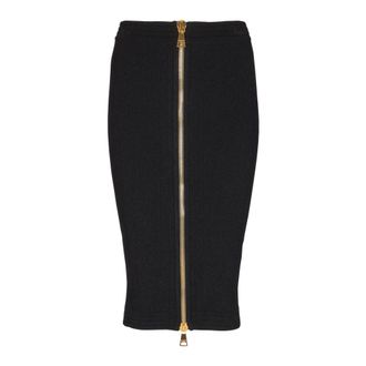 Balmain Gerippter- gestrickter- knielanger Rock mit Rei&szlig;verschluss - - Skirts - Damen - Schwarzk - XS