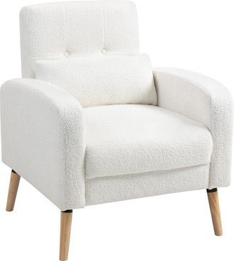 HOMCOM Loungesessel Sessel mit Lendenkissen, Gepolstert Polstersessel mit Holzbeine, Fleece-Stoff, Relaxsessel Einzelsessel für Wohnzimmer, Schlafzimmer, Wei