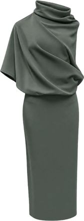 Meimeij Robe midi drap&eacute;e - Femme - Robes - Vert - Taille: 40 FR